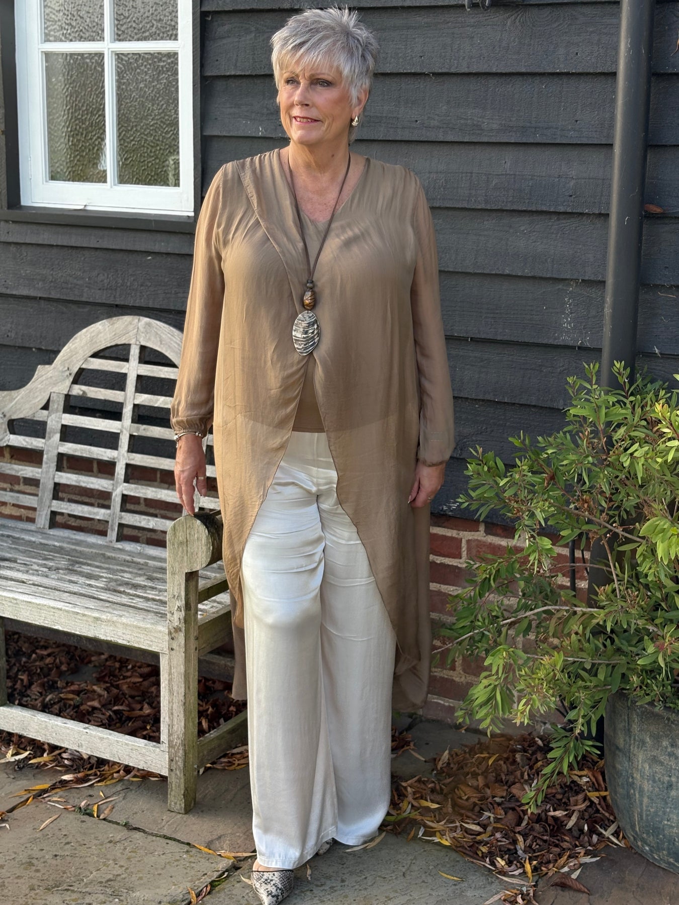 Silk Longline Cross Over Top l Caramel – Mandy's Heaven