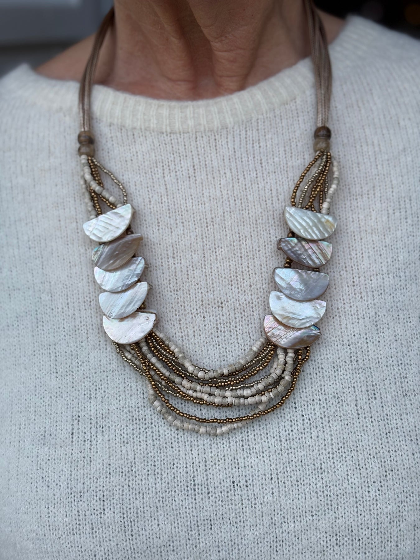 Multi Strand Half Moon Shell Bead Necklace | Stone Pearl – Mandy's Heaven